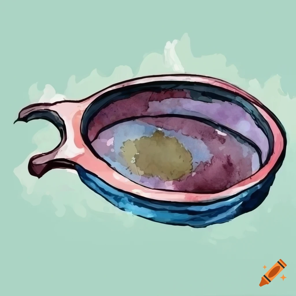 Watercolor illustration of an oil drain pan on Craiyon