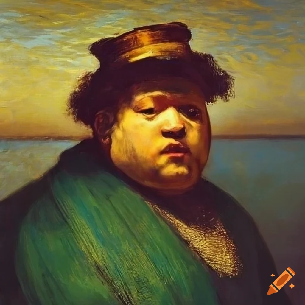 Portrait of a fat man in a golden green suit on Craiyon