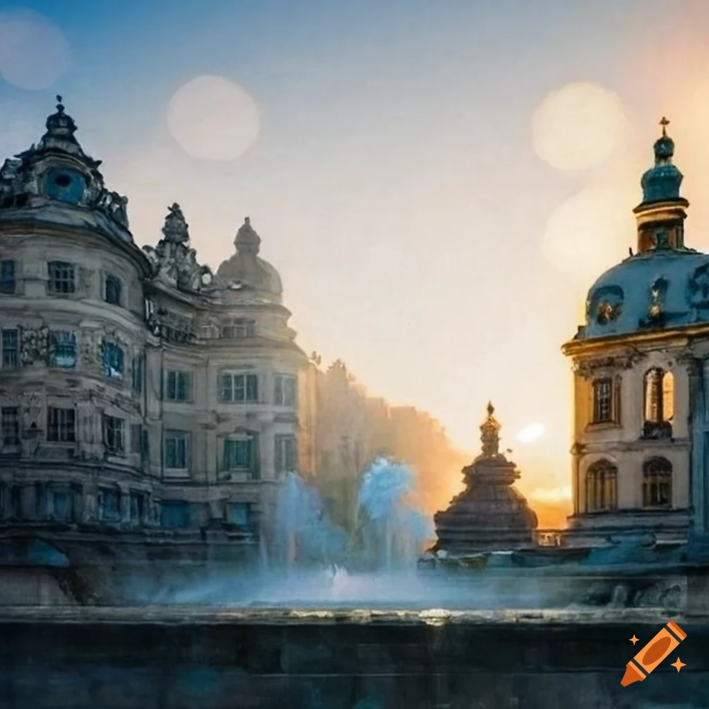 Neoclassical landscape painting with a house and running waters on Craiyon