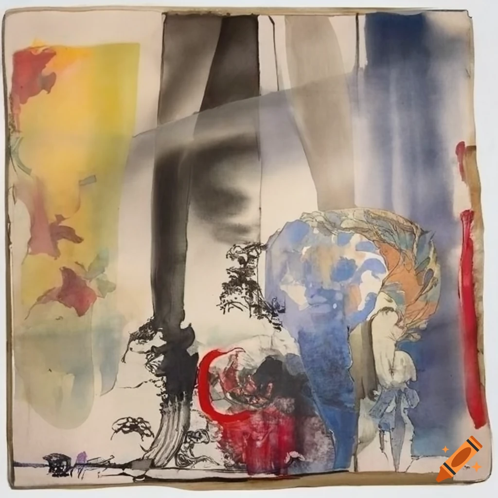 Robert rauschenberg japanese art nouveau watercolour and ink yoshitaka ...