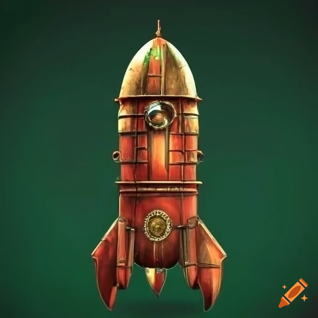 Steampunk rocket ship in Machinarium game style on Craiyon