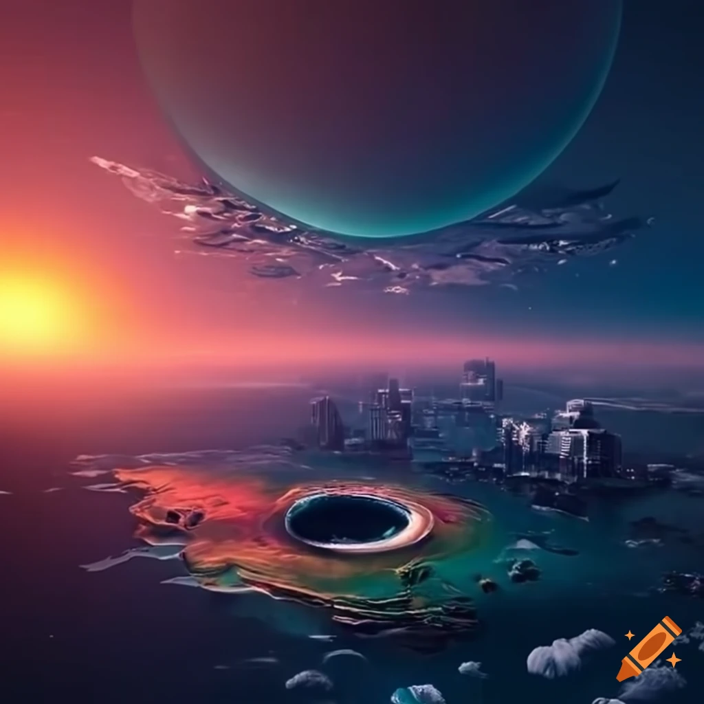 Futuristic planet with diverse landscapes on Craiyon