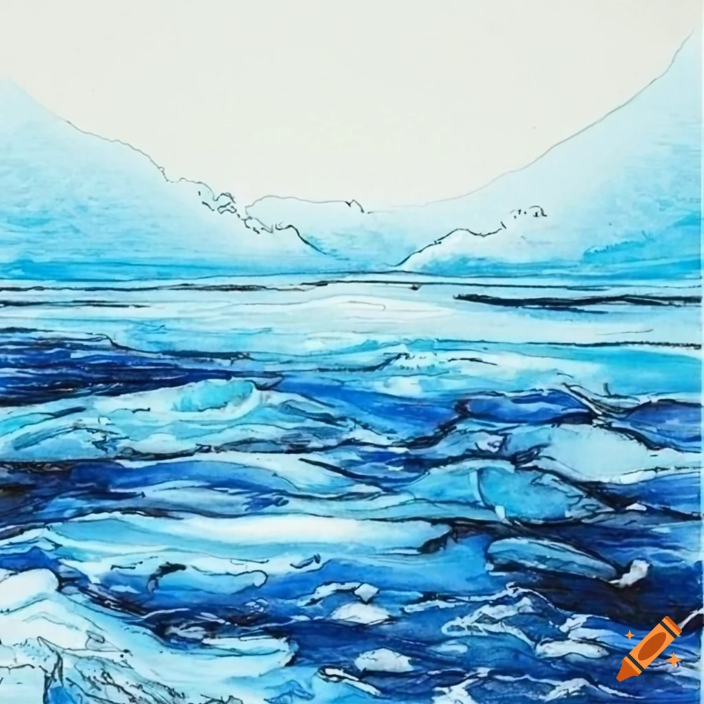 Pen drawing of island in stormy sea