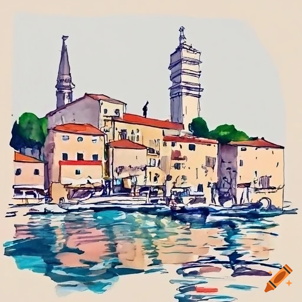 Ink drawing of rovinj, croatia on Craiyon