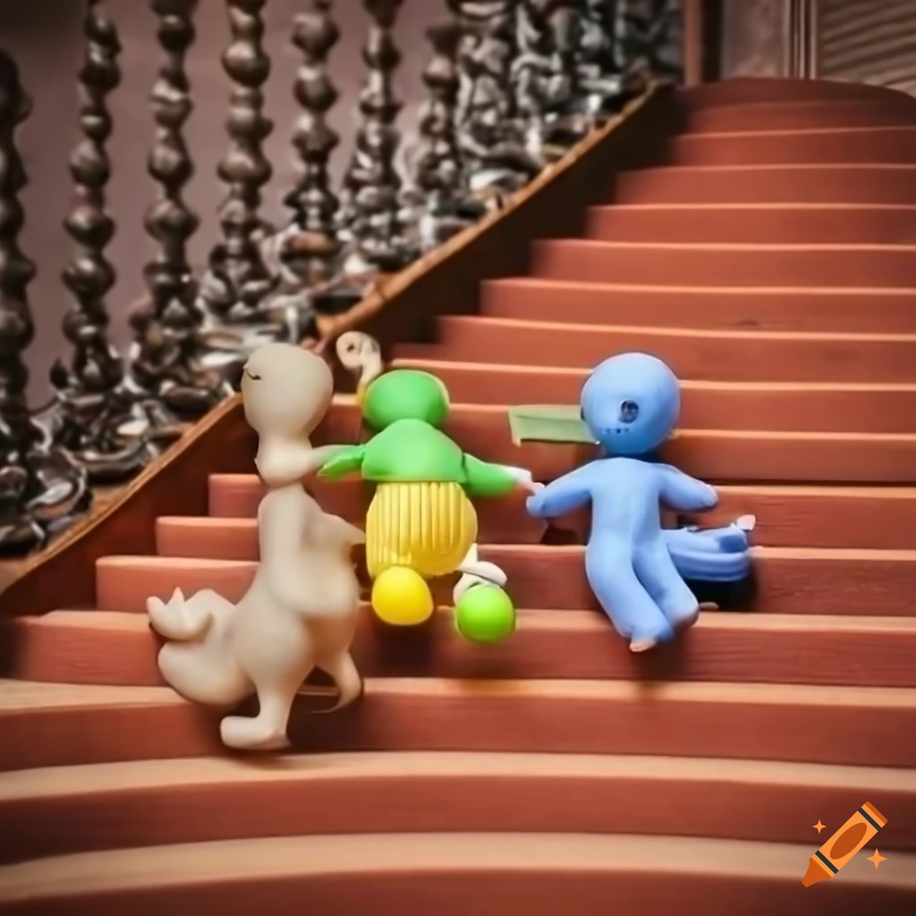 Small toys arranged on stairs on Craiyon