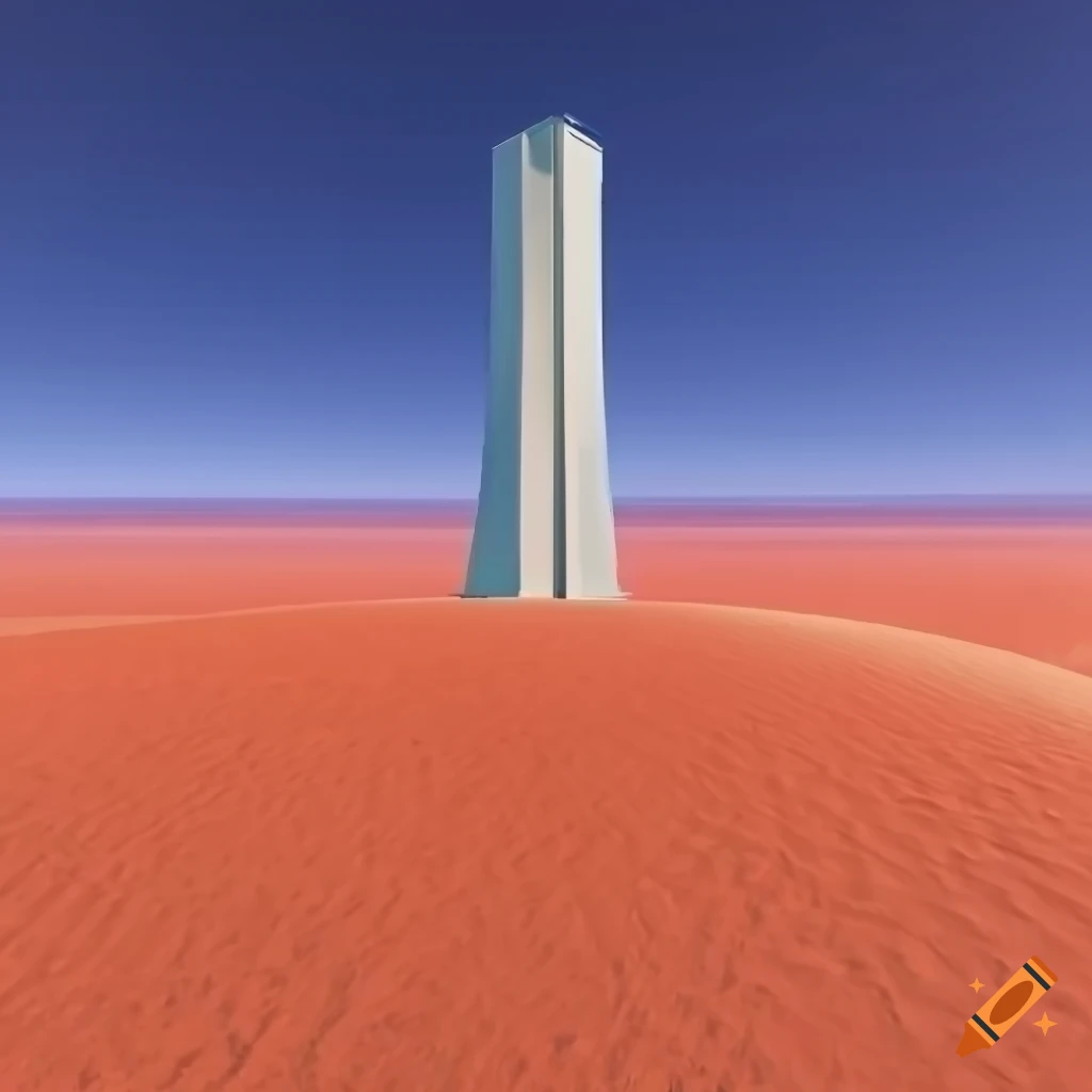 Surreal grey tower on a red sandy ground on Craiyon