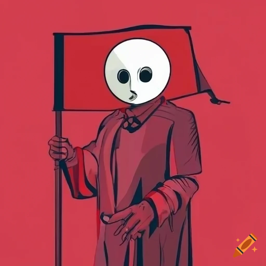 Vibrant retro comic character holding a flag