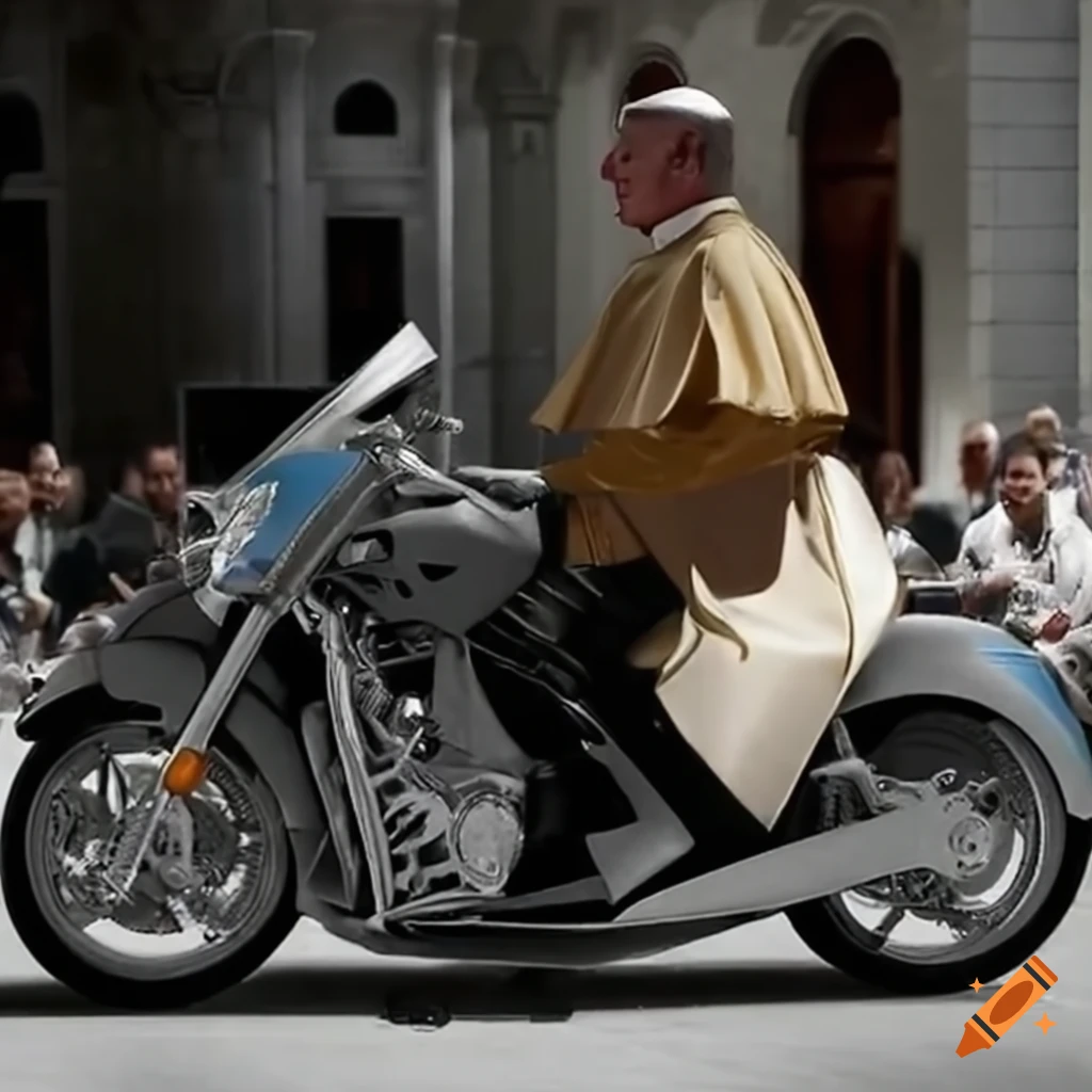Pope francisco riding a motorcycle on Craiyon