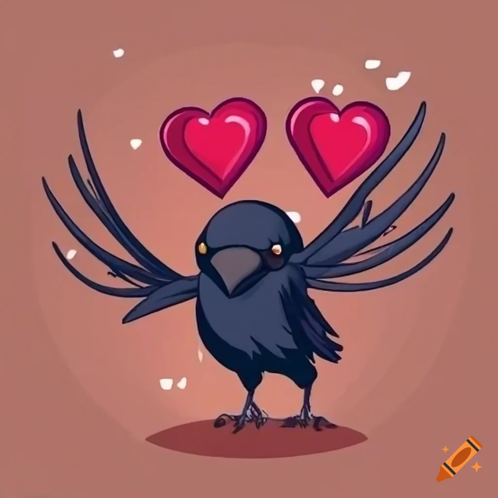 Crow holding a heart in emote style on Craiyon