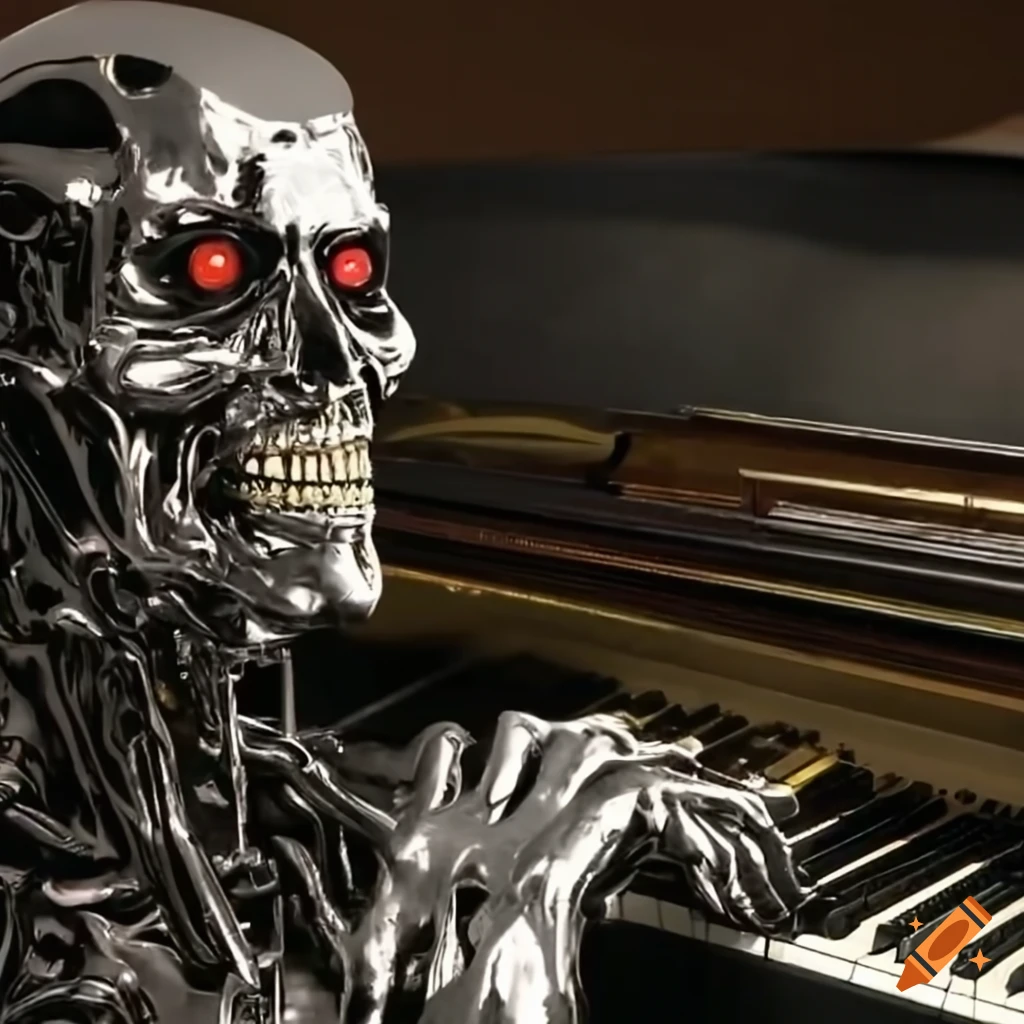 Terminator playing a grand piano