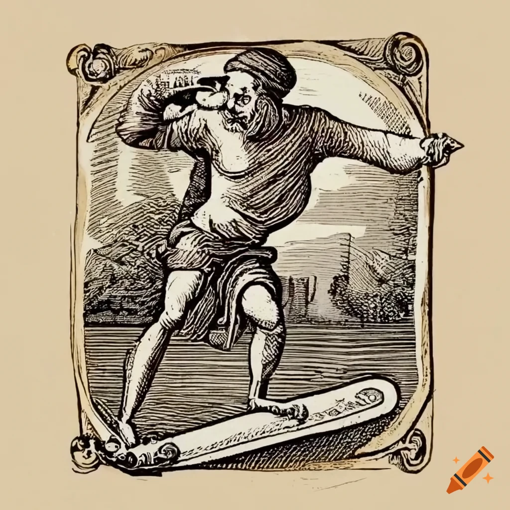 Medieval engraving of a man on a skateboard on Craiyon
