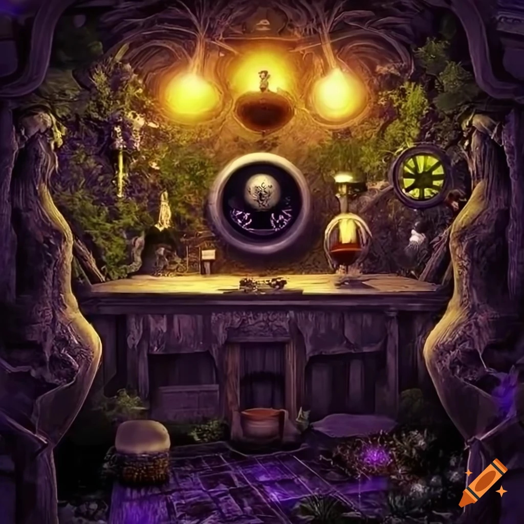 Interior of a mystical alchemy garden on Craiyon