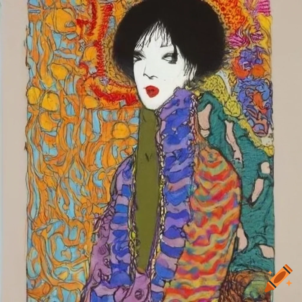 Abstract hand drawn art of yoshitaka amano anime e.sotoko fashion ...
