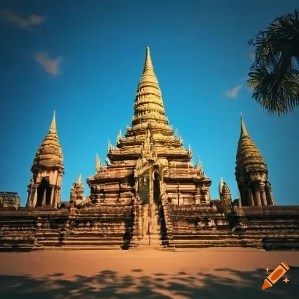 Myanmar old palace in a 2d background on Craiyon