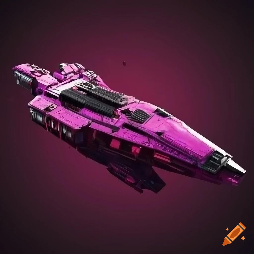 Realistic sci-fi spaceship in space with purple hull and red cockpit on ...