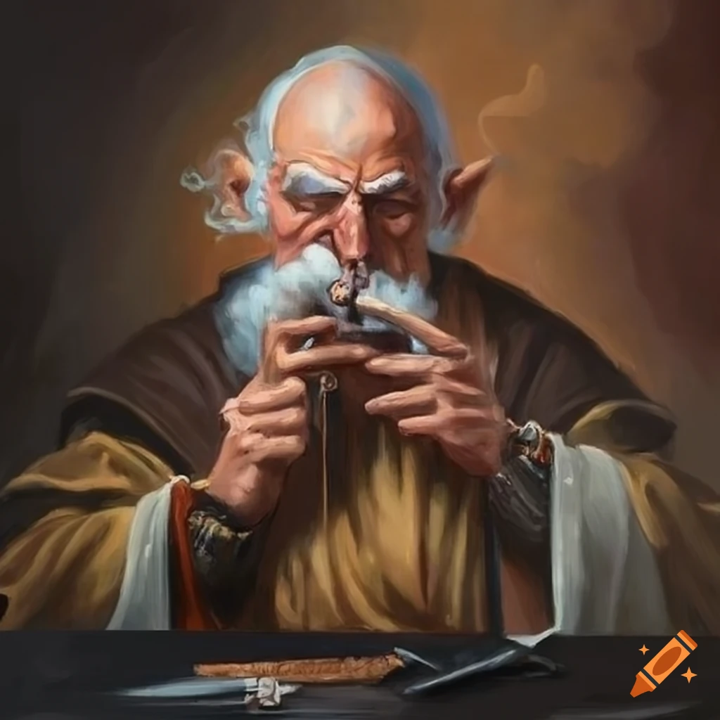 Painting of a wizard monk smoking a cigar on Craiyon