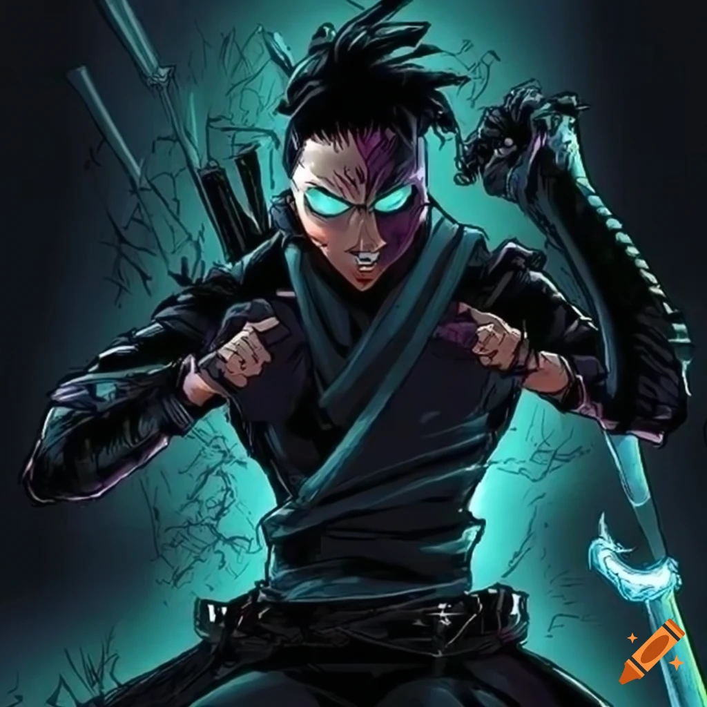 Futuristic ninja punk in comic style