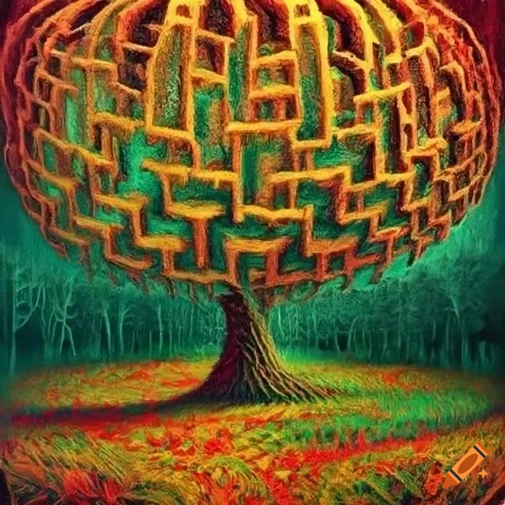 Surrealist painting of wild autumn trees on Craiyon