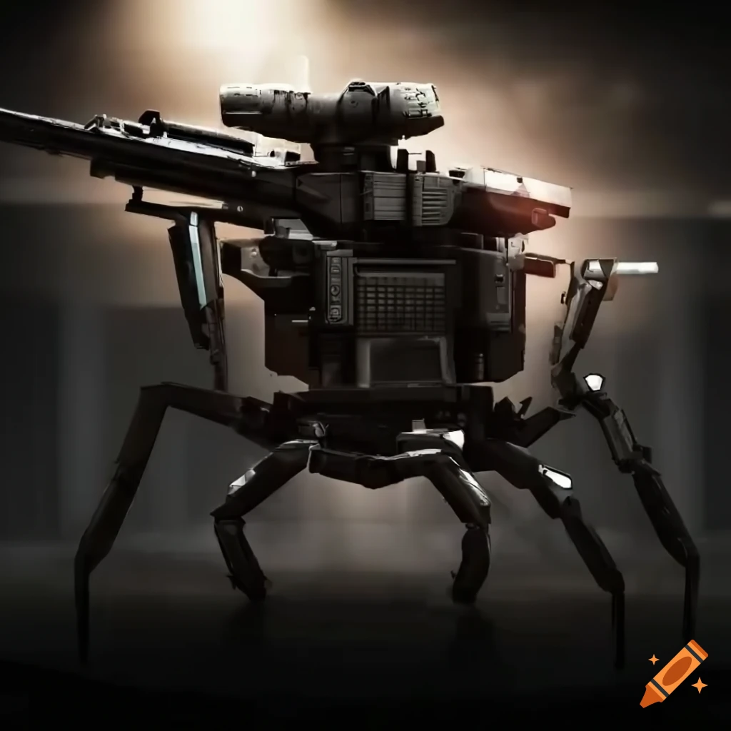 Spider security camera in a futuristic setting