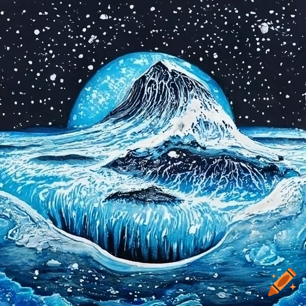 Black ink drawing of an island in stormy sea on Craiyon