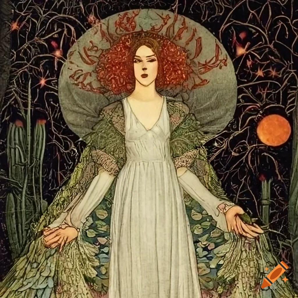 Edmund dulac illustrated tarot card the lady in the white peacock dress