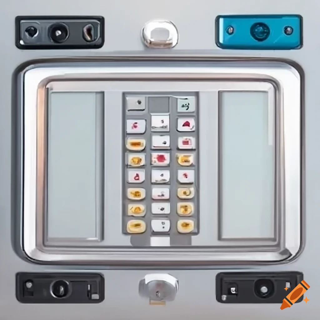 Flat panel interface with buttons and levers on Craiyon