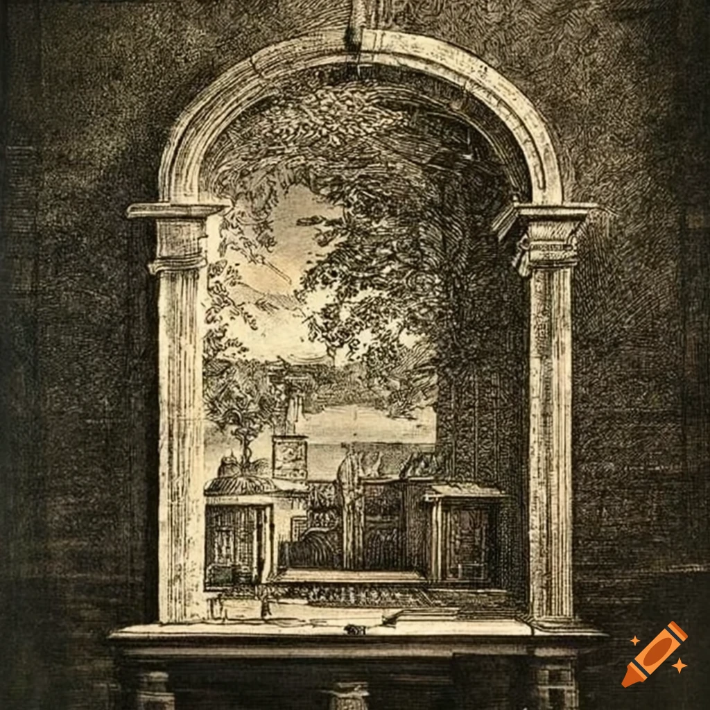 etching of a hanging garden by Leonardo da Vinci on Craiyon