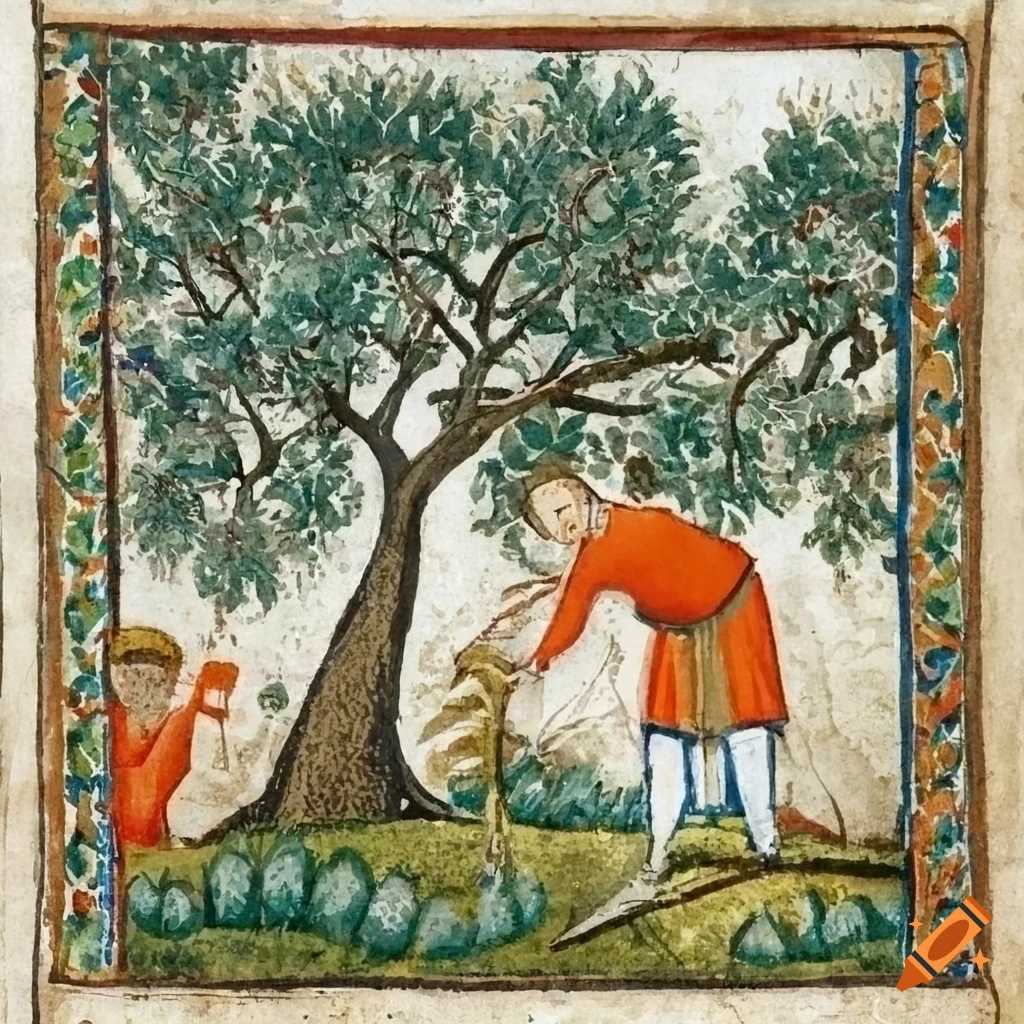 Medieval illumination of children running in a field of vines on Craiyon