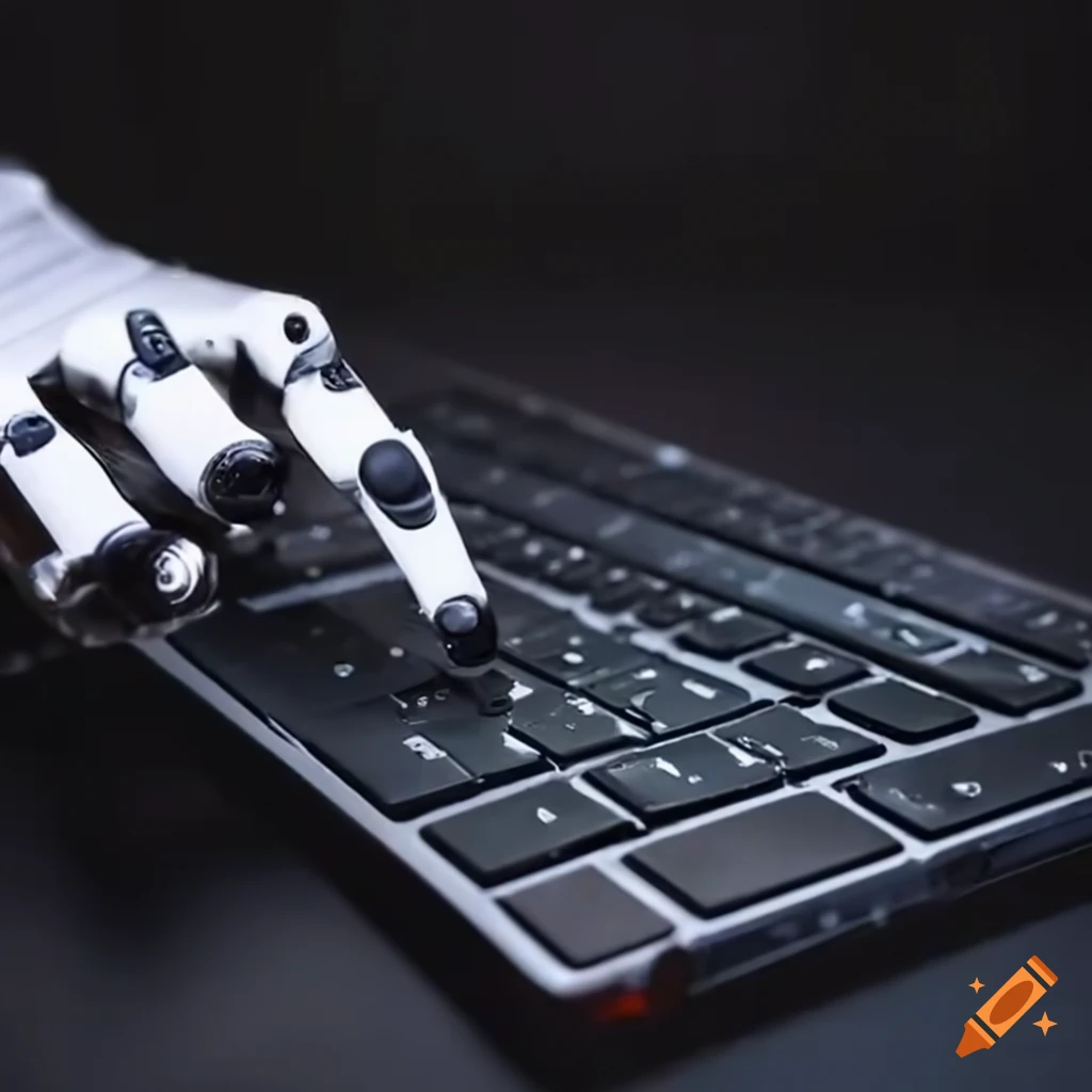 Metal hand typing on a laptop on Craiyon