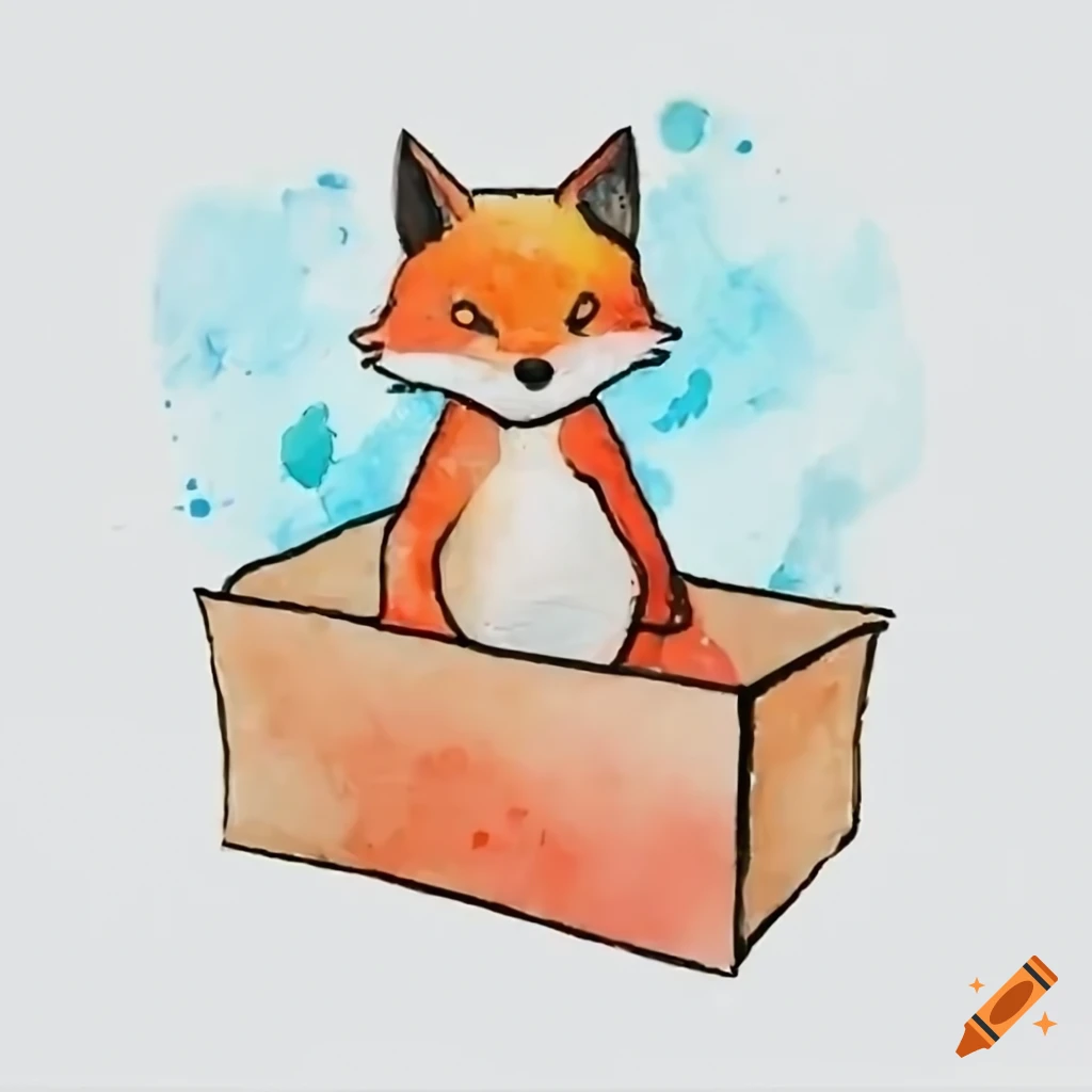 Chibi fox sitting in a cardboard box on Craiyon