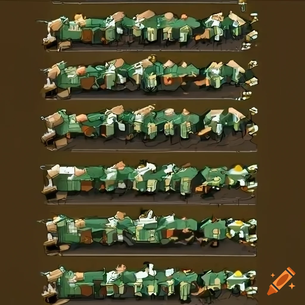 Isometric sprite sheet of military units on Craiyon