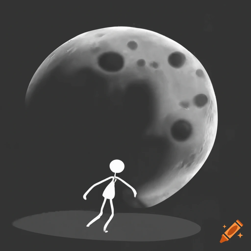 Illustration of a stick figure exploring the moon on Craiyon