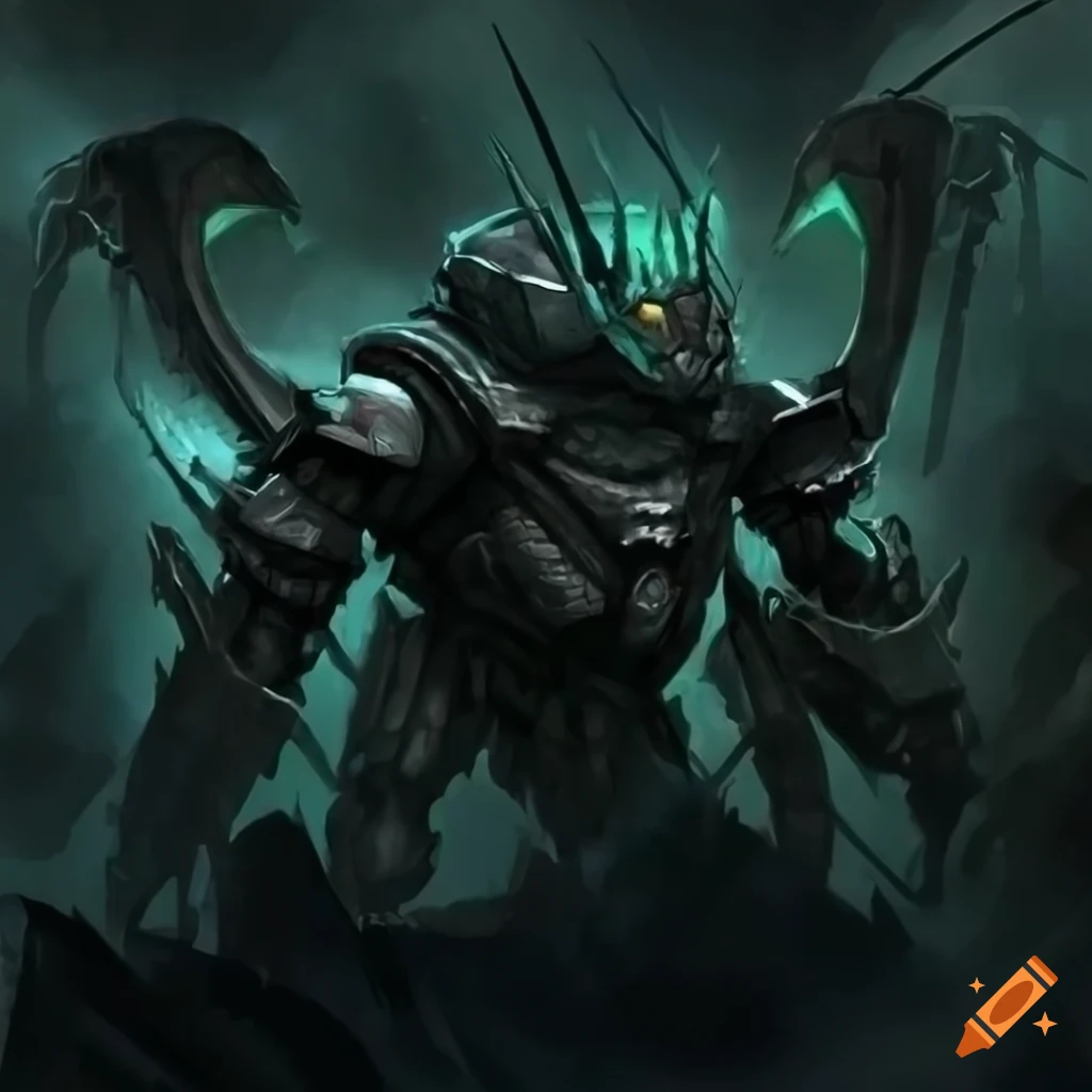 Praying mantis in dark fantasy armor on Craiyon