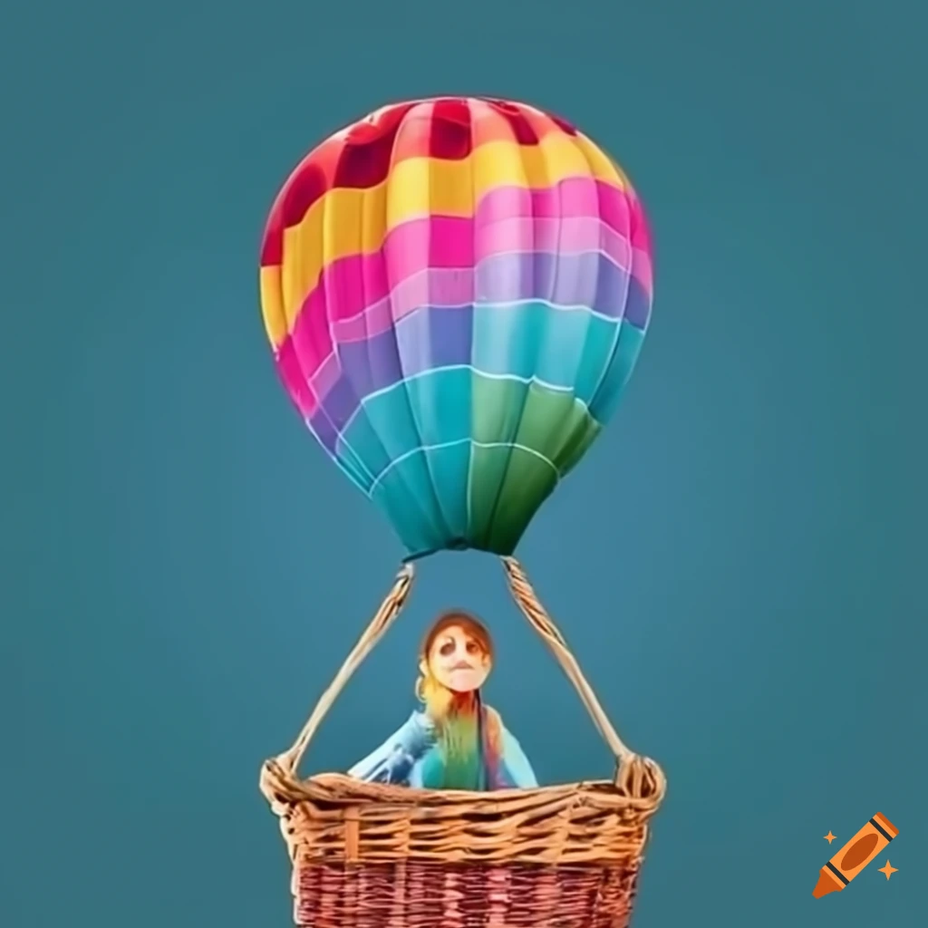 Person waving from a colorful hot air balloon on Craiyon