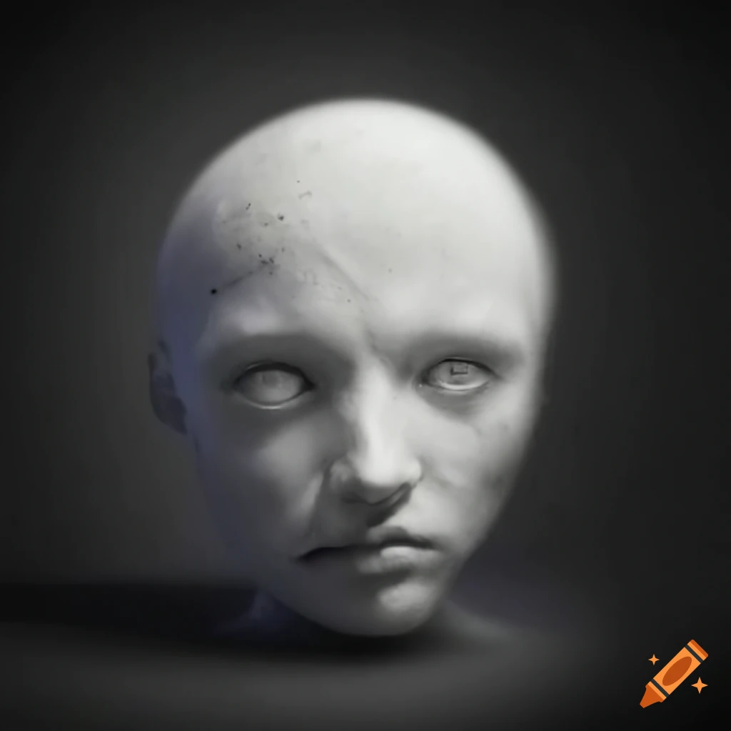 Marble sculpture of a creepy white head on Craiyon