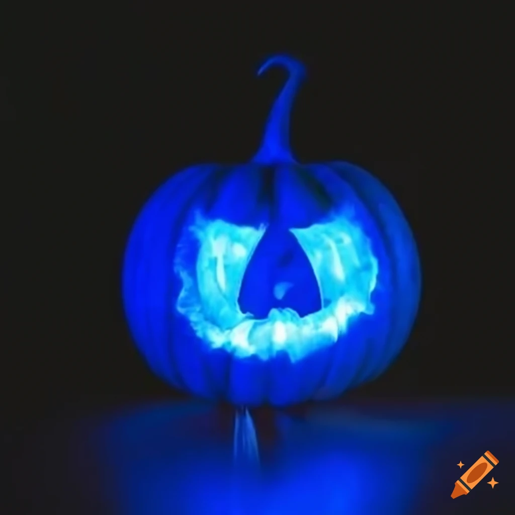 Blue flame around a pumpkin on Craiyon