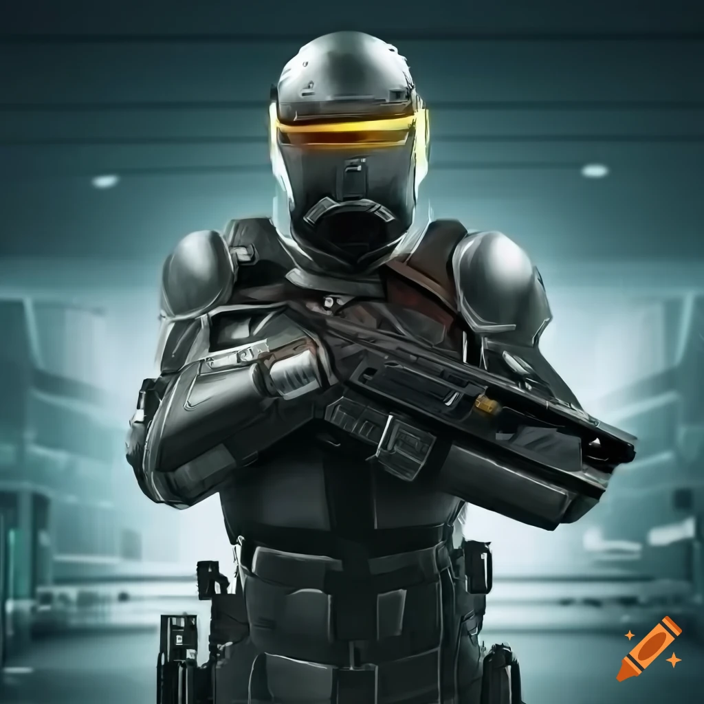 Portrait of a sci-fi city security guard on Craiyon