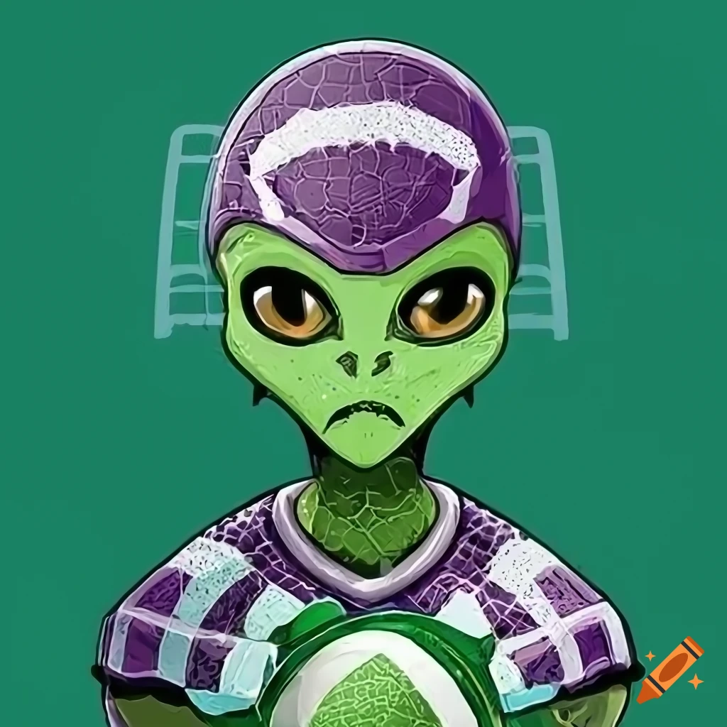 Digital art of an alien turtle playing football on Craiyon