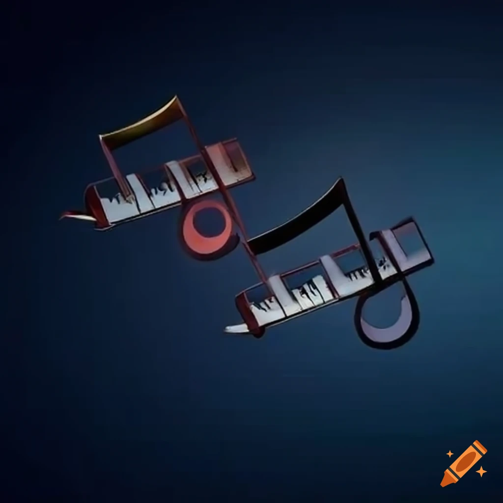 Instruments flying around a piano in the sky