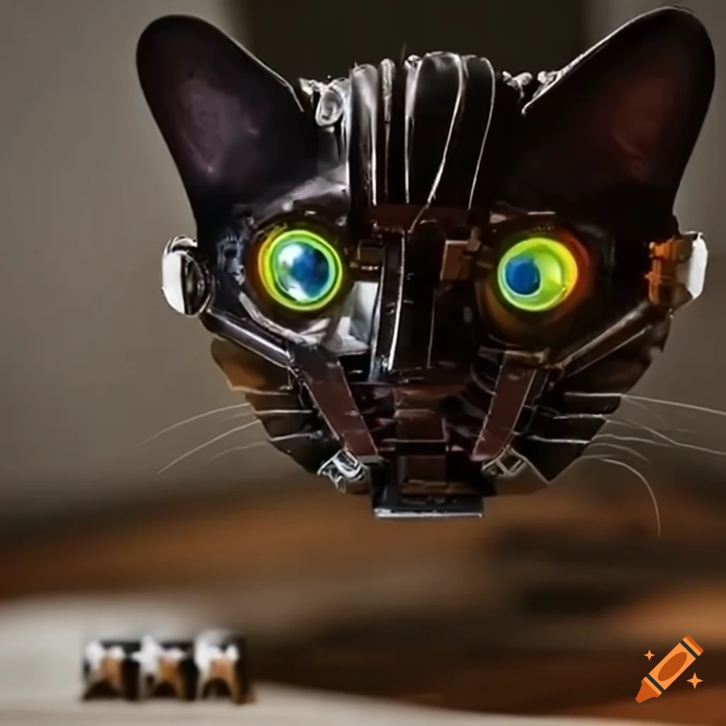 Retro-style artwork of cats building a giant robot