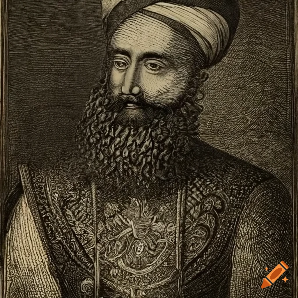Engraving of european shamsuddin ilyas shah from the 1500s