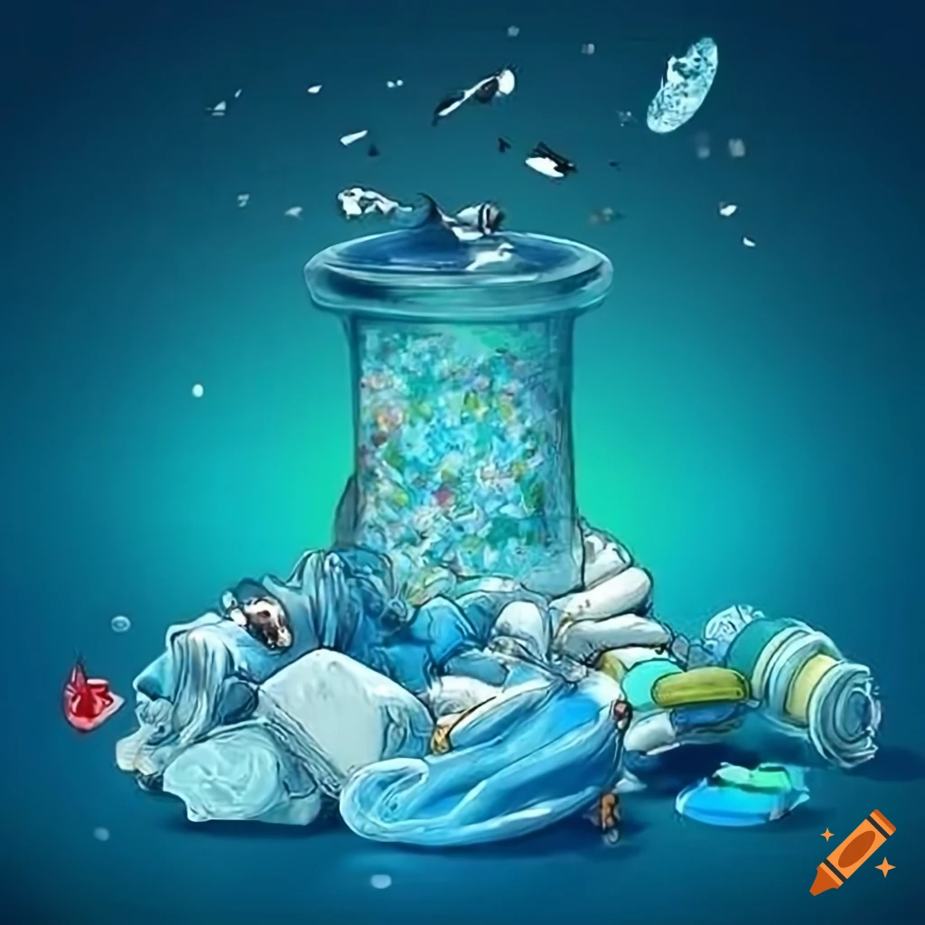 Illustration focusing on solving plastic waste pollution on Craiyon