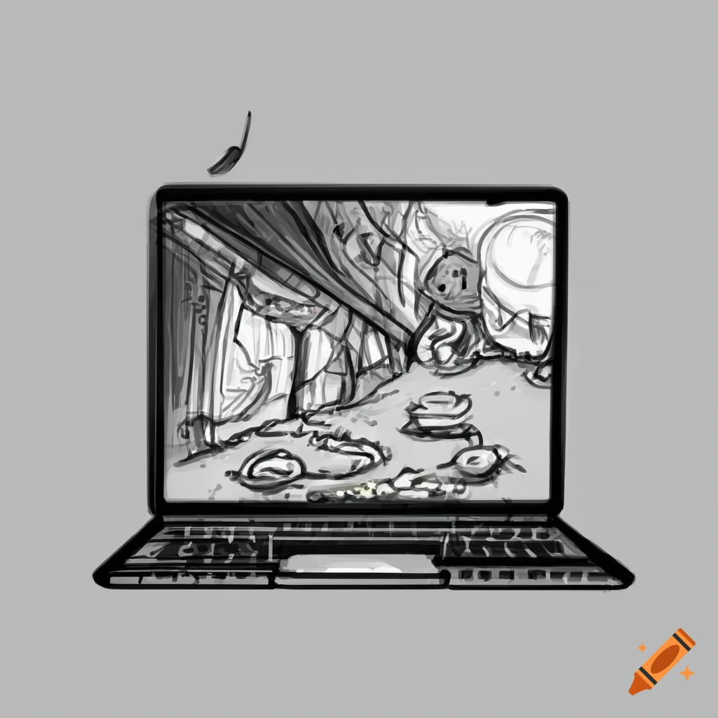 Cartoon drawing of a laptop on a laptop