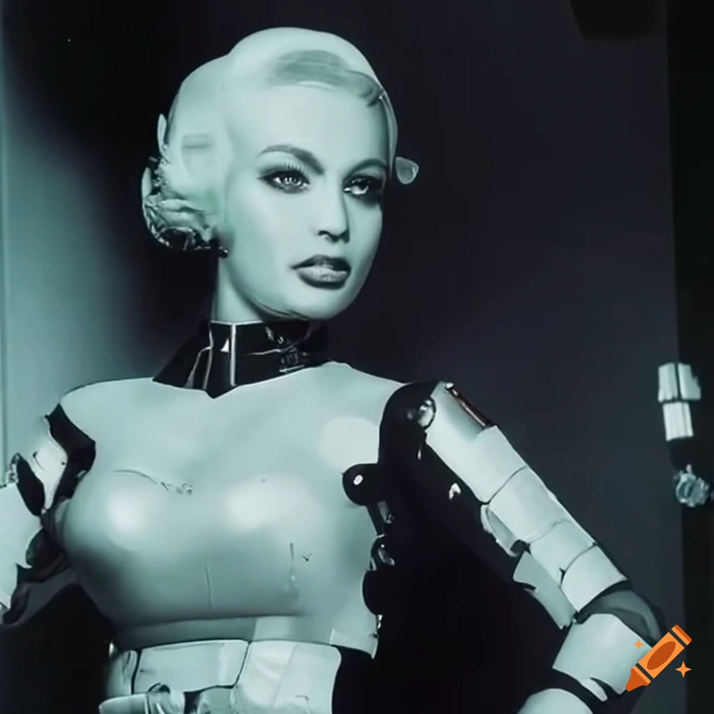 Futuristic female robot in space station uniform on Craiyon