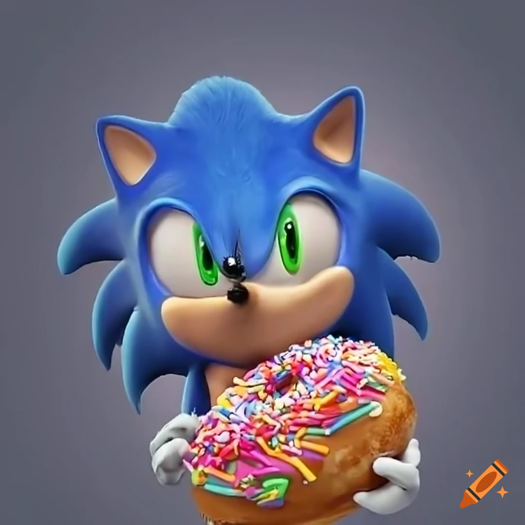 Sonic the hedgehog at dunkin' donuts on Craiyon
