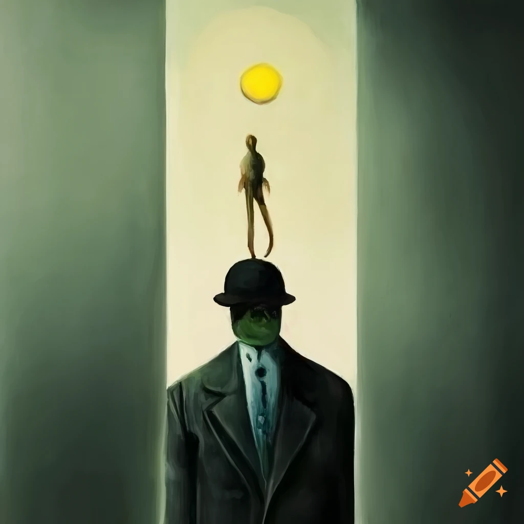 Surrealist painting of a man with a secret on Craiyon