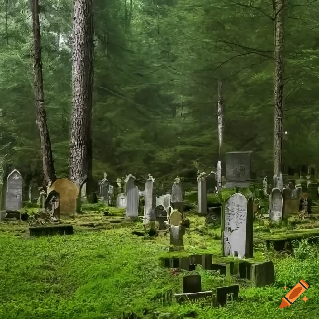 Spooky graveyard with above ground tombs and a skeleton on Craiyon