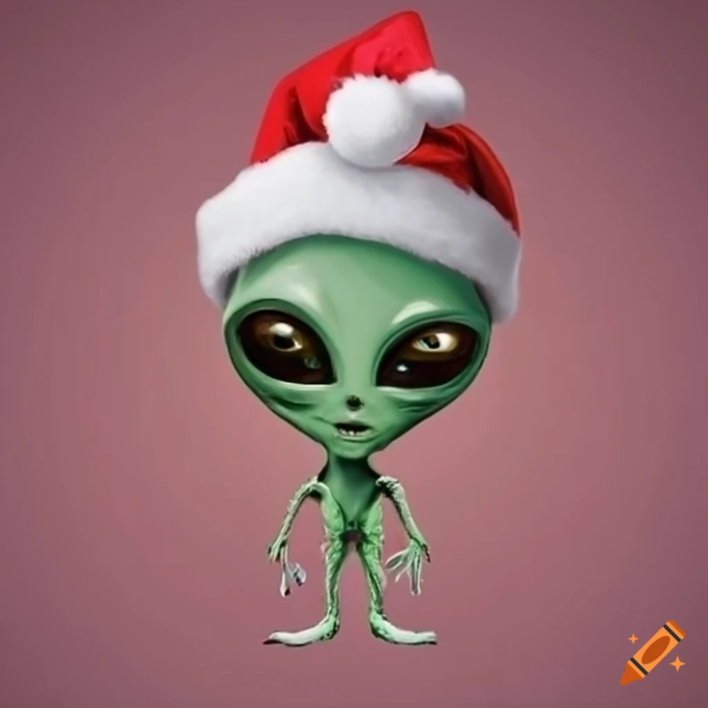 Festive alien wearing a santa hat - Craiyon