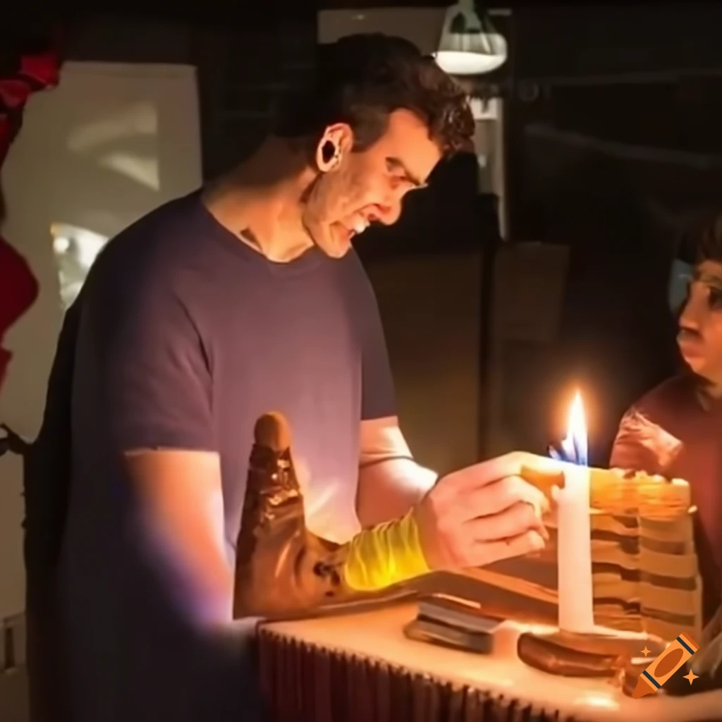 Mark rober lighting chanukah candles on Craiyon