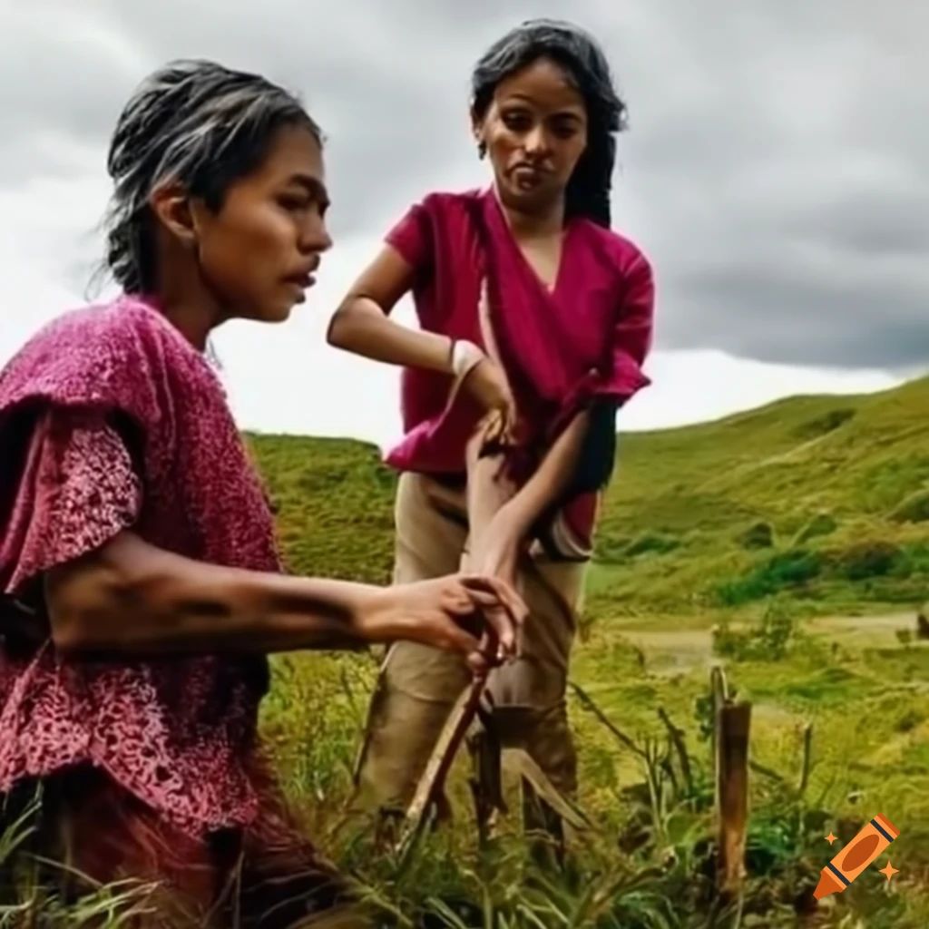 People planting led by two girls in boyacá on Craiyon